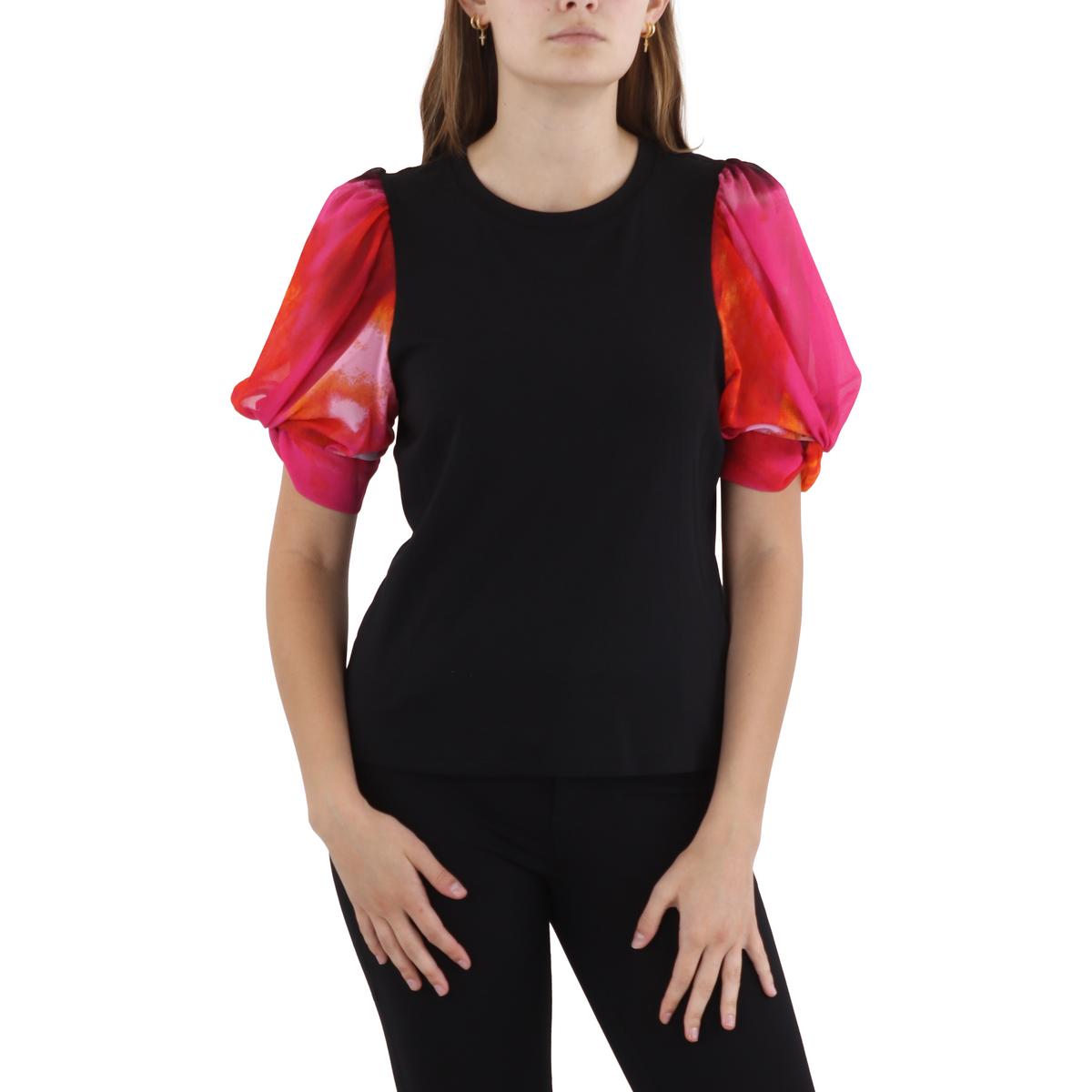 DKNY Womens Mixed Media Metallic Pullover Top product