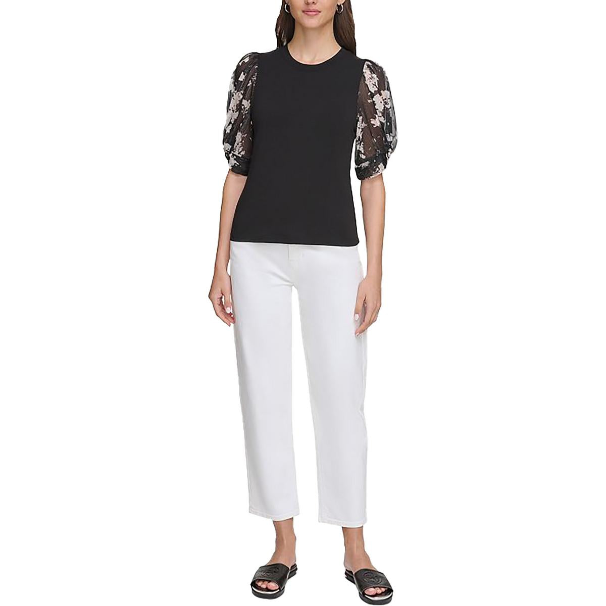 DKNY Womens Mixed Media Metallic Pullover Top product